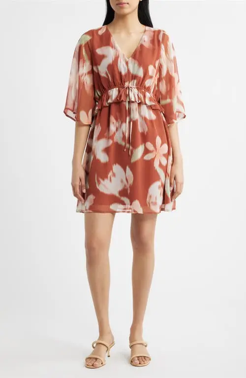 CITY BLUES Floral Print V-neck Mini Dress