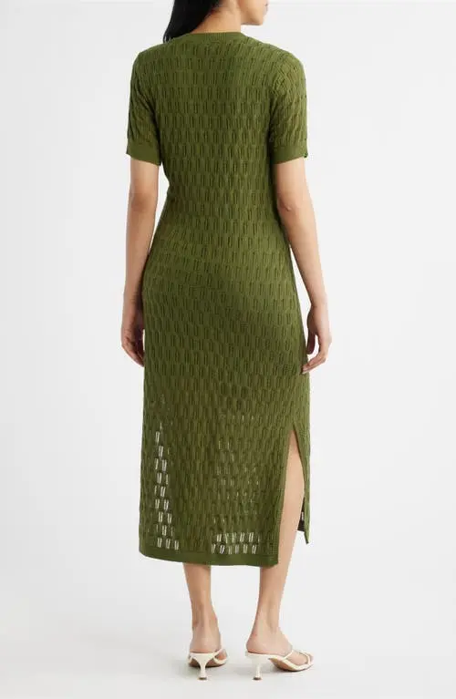 CITY BLUES Textured Midi Sweater Dress With Crewneck And Short Sleeves - Pine