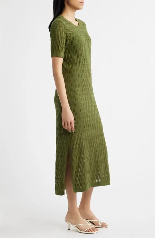 CITY BLUES Textured Midi Sweater Dress With Crewneck And Short Sleeves - Pine
