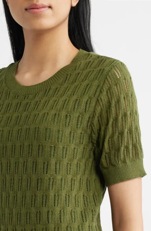 CITY BLUES Textured Midi Sweater Dress With Crewneck And Short Sleeves - Pine