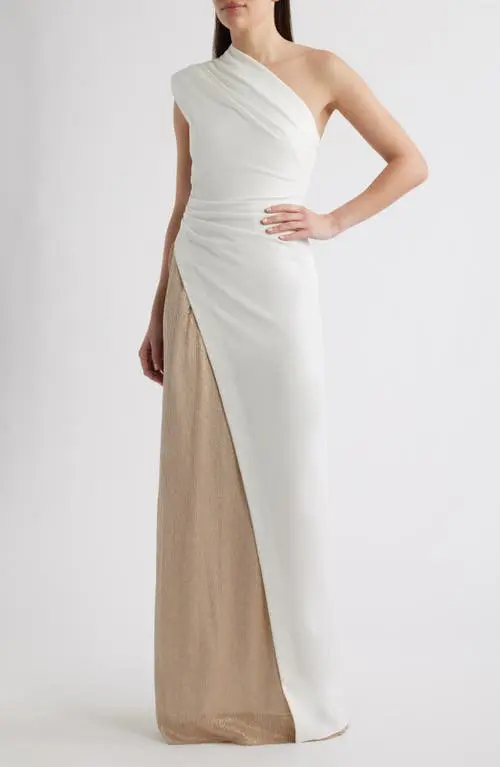Black Halo Marigold One-shoulder Mixed Media Gown - Sand Light