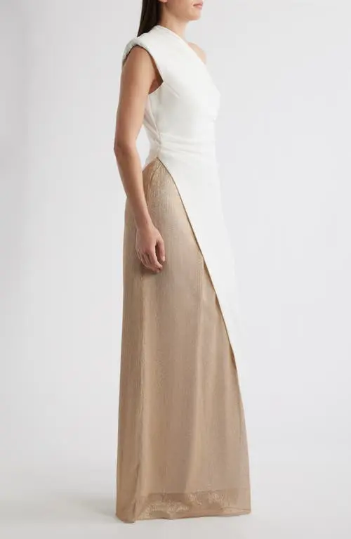 Black Halo Marigold One-shoulder Mixed Media Gown - Sand Light