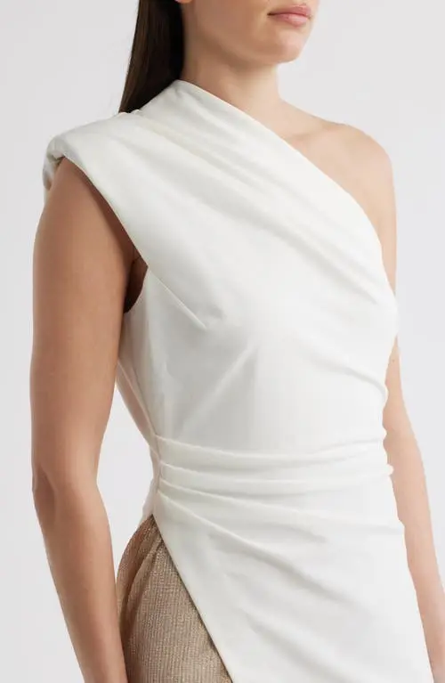 Black Halo Marigold One-shoulder Mixed Media Gown - Sand Light
