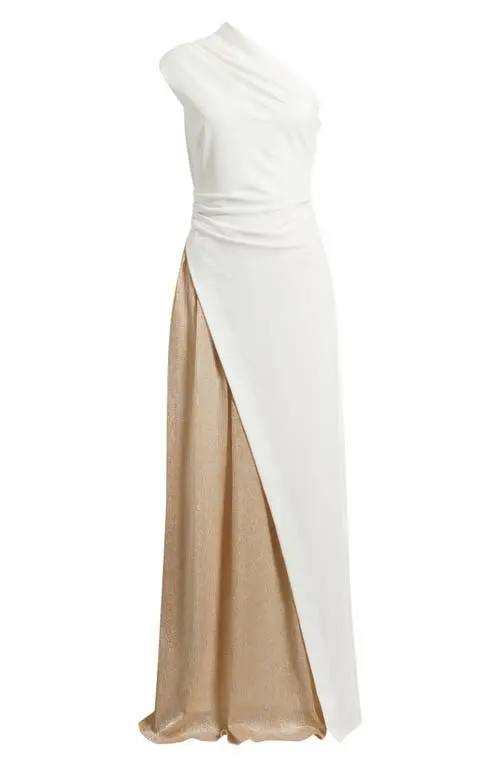 Black Halo Marigold One-shoulder Mixed Media Gown - Sand Light