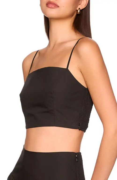 Susana Monaco Smocked Back Crop Cotton Poplin Top - Black