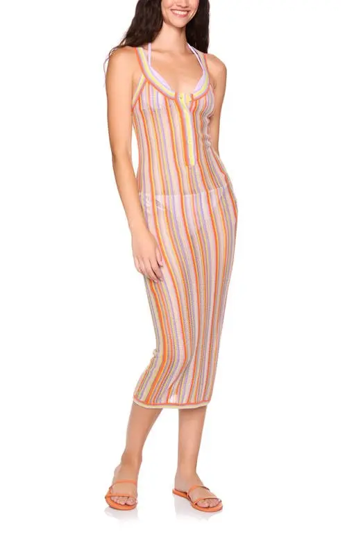 Susana Monaco Striped Open Stitch Sweater Midi Dress - Apricot/potion