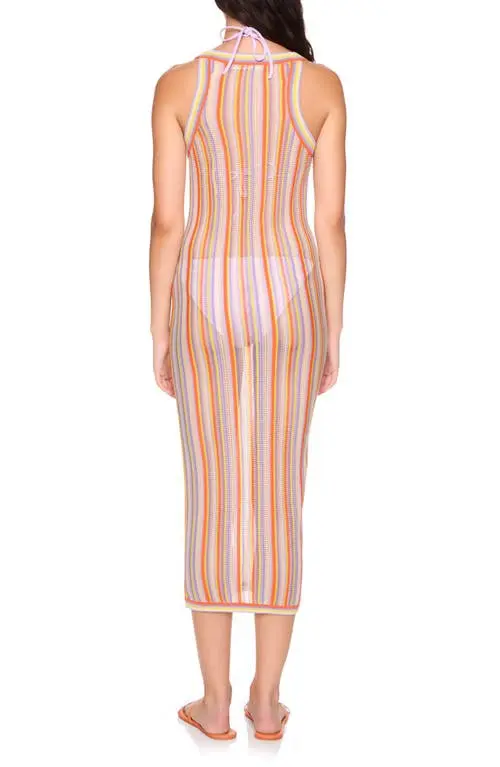 Susana Monaco Striped Open Stitch Sweater Midi Dress - Apricot/potion