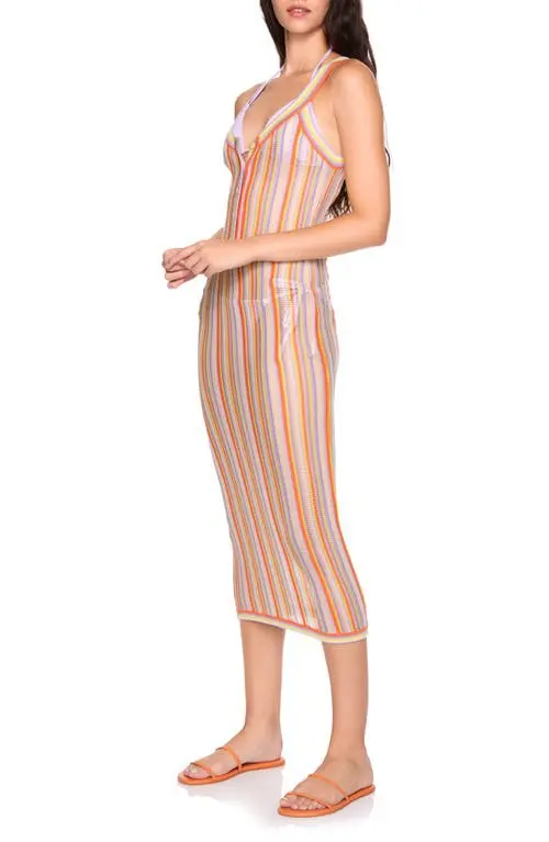 Susana Monaco Striped Open Stitch Sweater Midi Dress - Apricot/potion