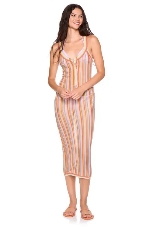 Susana Monaco Striped Open Stitch Sweater Midi Dress - Apricot/potion