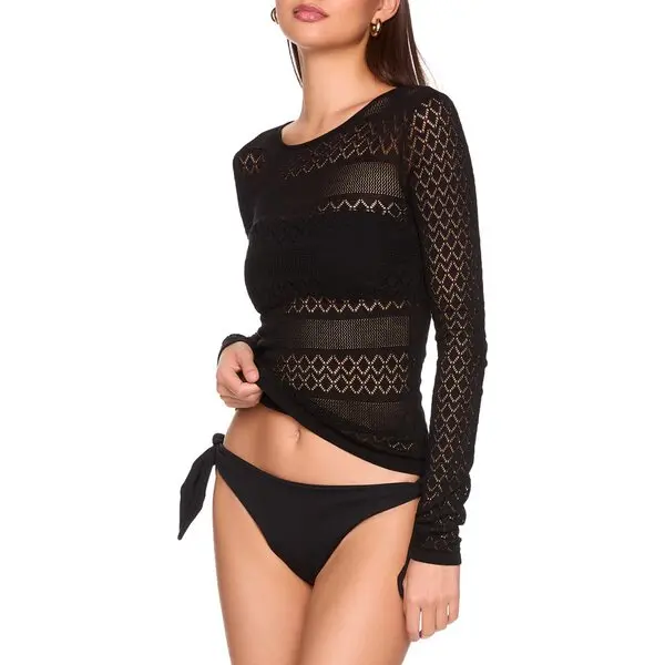 Susana Monaco Pointelle Knit Long Sleeve Sweater - Black