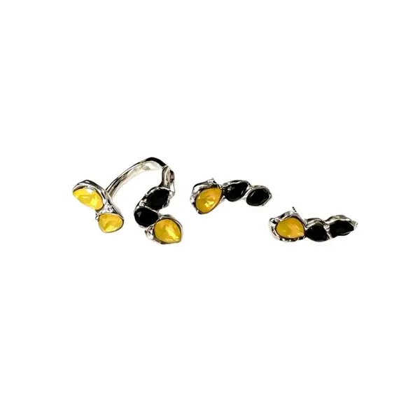 ISKRA Black And Silver Blossom Set With Swarovski Crystals - Black/silver
