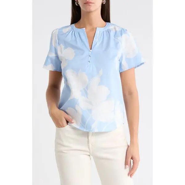 SUGARLIPS Afina Floral Cotton Top - Baby Blue Multi