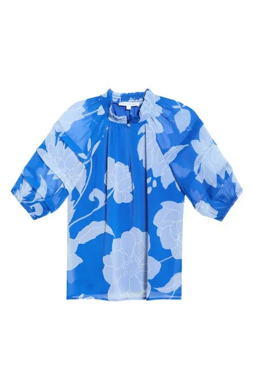 SUGARLIPS Seabloom Floral Blouse - Cobalt-blue