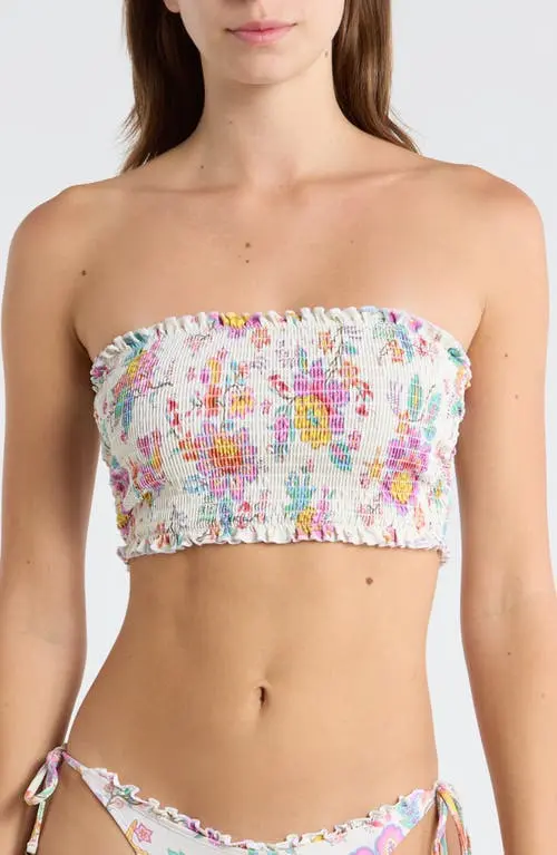 Rip Curl Half Moon Bay Smocked Bandeau Bikini Top - Bone