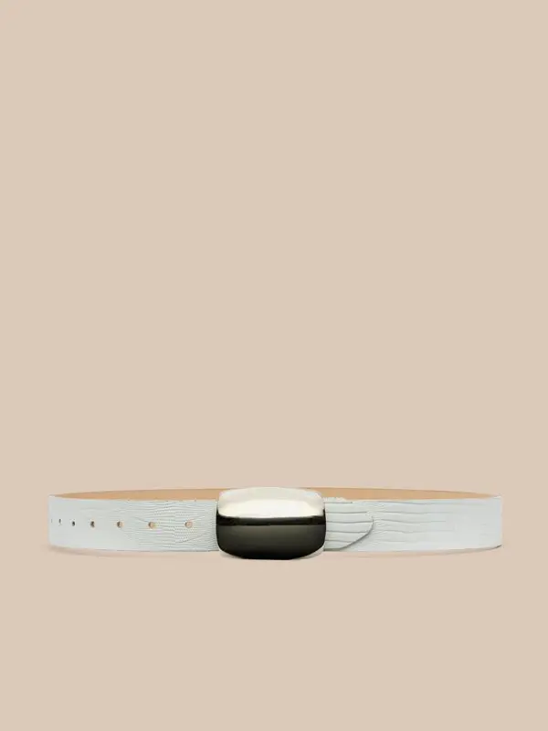 L'Agence Milou Lizard-embossed Belt With Domed Buckle - White Lizard Embossed