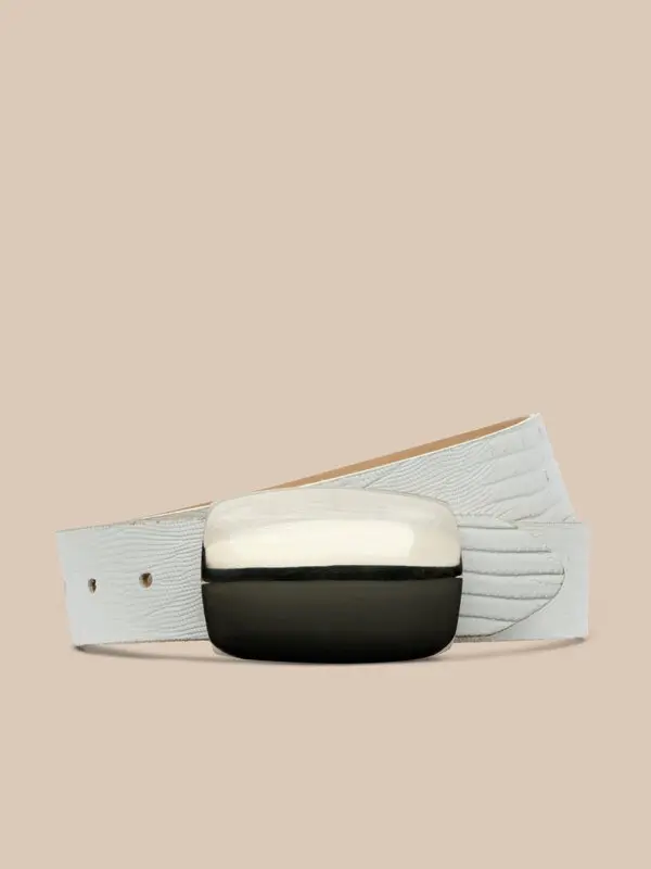 L'Agence Milou Lizard-embossed Belt With Domed Buckle - White Lizard Embossed