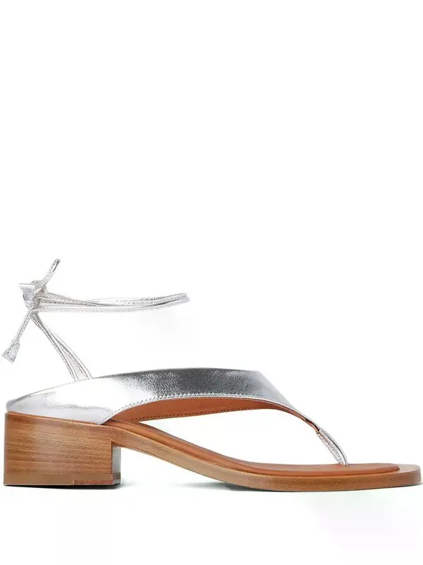 DURAZZI MILANO Leather Tie-up Thong Sandals - Silver