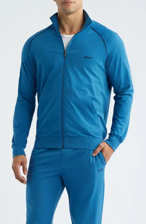 BOSS Mix Match Stretch Cotton Zip Jacket - Open Blue