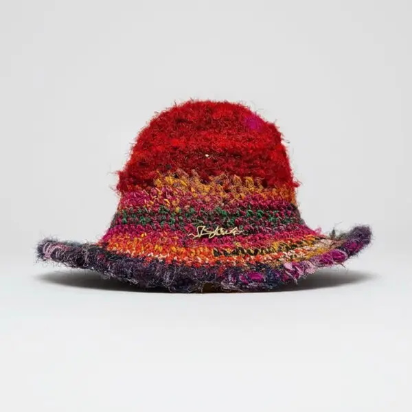 ISKRA Crocheted Silk Bucket Hat - Red