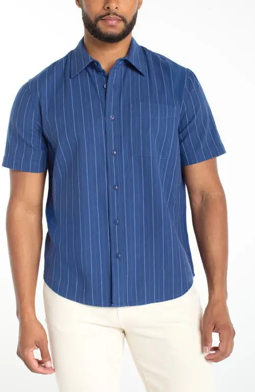 LIVERPOOL Pinstripe Short Sleeve Cotton Button-up Shirt