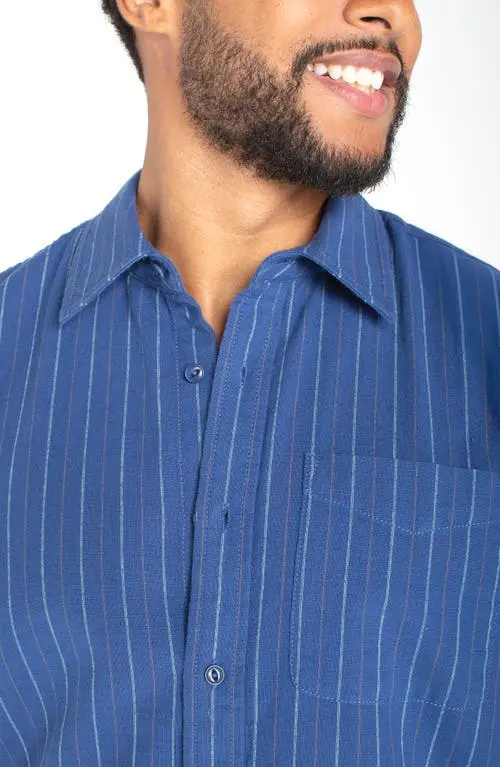 LIVERPOOL Pinstripe Short Sleeve Cotton Button-up Shirt