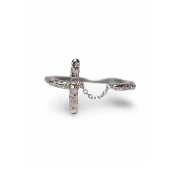 ISKRA Freedom Cross Ring With Crystal Accent - Silver