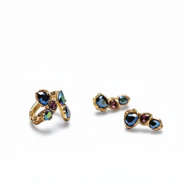 ISKRA Blossom Set Chameleon Earrings And Adjustable Ring - Gold
