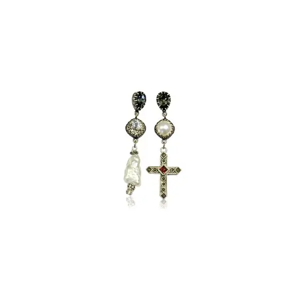 ISKRA Asymmetrical Madonna Relics Dangle Earrings - Silver/black/gold