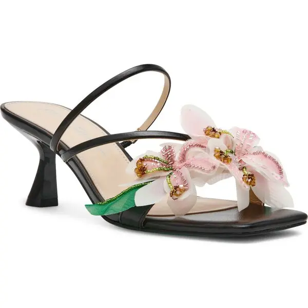 Betsey Johnson Beaded Floral Heeled Sandal - Black