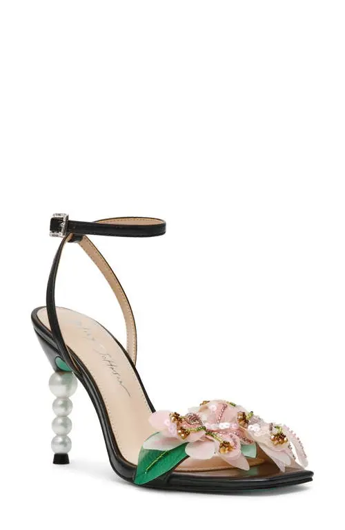 Betsey Johnson Kasie Beaded Flower Ankle Strap Sandal - Black