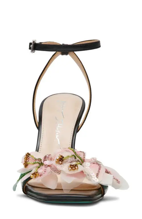 Betsey Johnson Kasie Beaded Flower Ankle Strap Sandal - Black