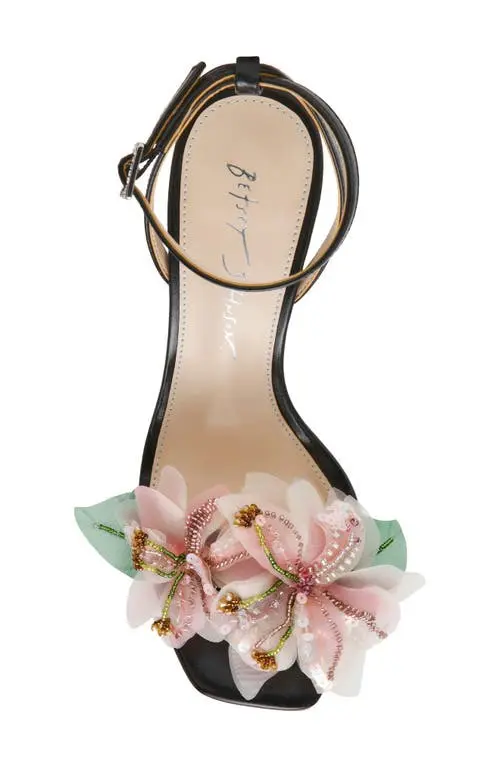 Betsey Johnson Kasie Beaded Flower Ankle Strap Sandal - Black