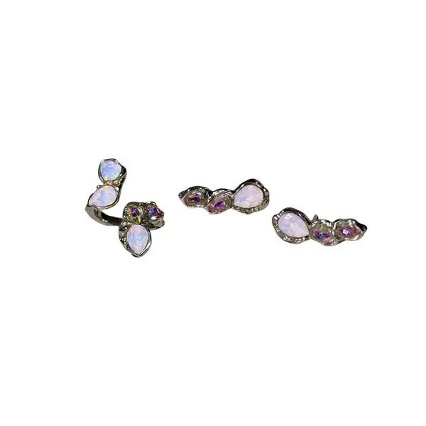 ISKRA Sterling Silver Blossom Set With Swarovski Crystals - Pink/silver