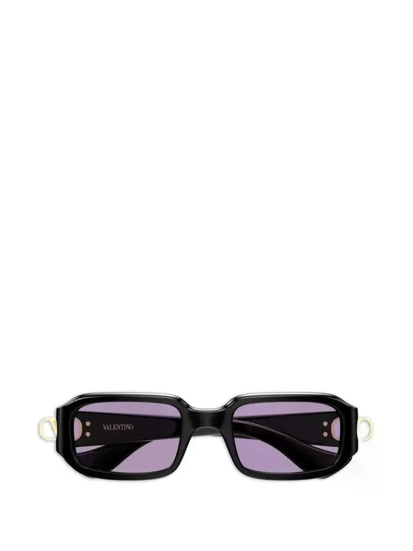 Valentino Garavani Rectangle-frame Sunglasses With Logo Plaque - Black