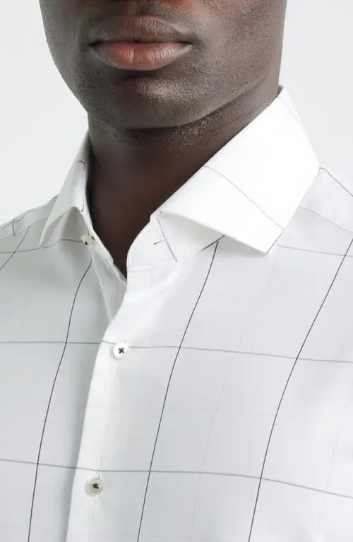 1863 BY ETERNA Modern Fit Windowpane Check Non-iron Cotton Twill Dress Shirt - Navy