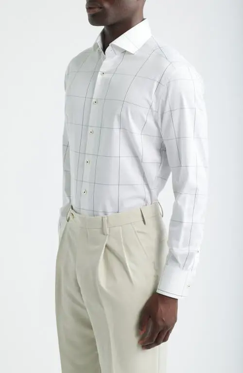 1863 BY ETERNA Modern Fit Windowpane Check Non-iron Cotton Twill Dress Shirt - Navy
