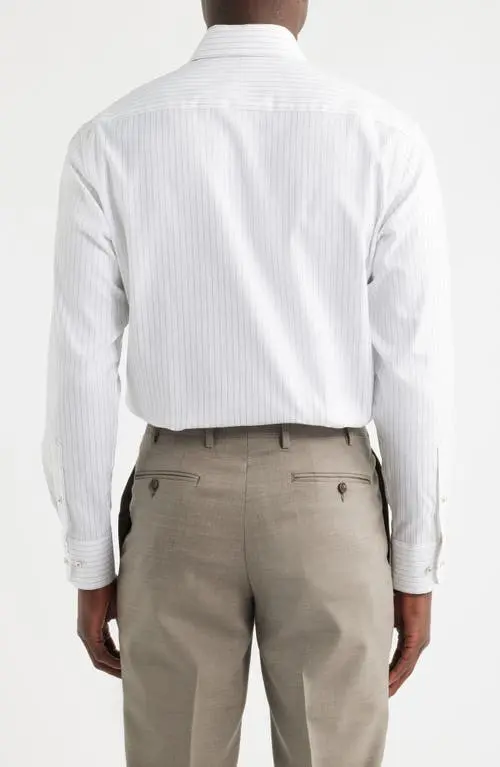 1863 BY ETERNA Modern Fit Stripe Non-iron Cotton Dress Shirt - Brown