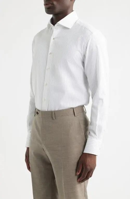1863 BY ETERNA Modern Fit Stripe Non-iron Cotton Dress Shirt - Brown