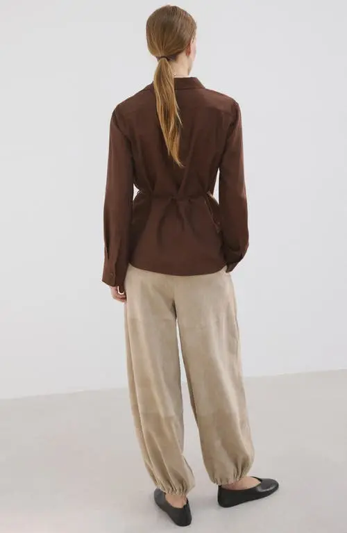 Mango Long Sleeve Wrap Shirt With Side Tie - Brown