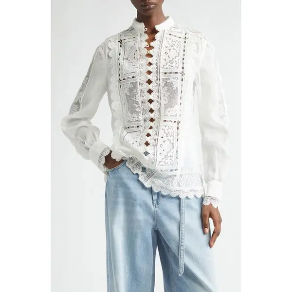 Zimmermann Aster Embroidered Lace And Eyelet Shirt - Ivory