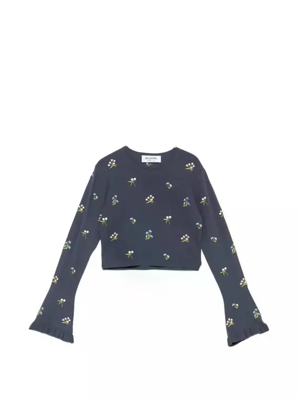 BLUGIRL Floral Embroidered Ribbed Cropped Top