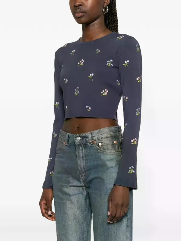BLUGIRL Floral Embroidered Ribbed Cropped Top