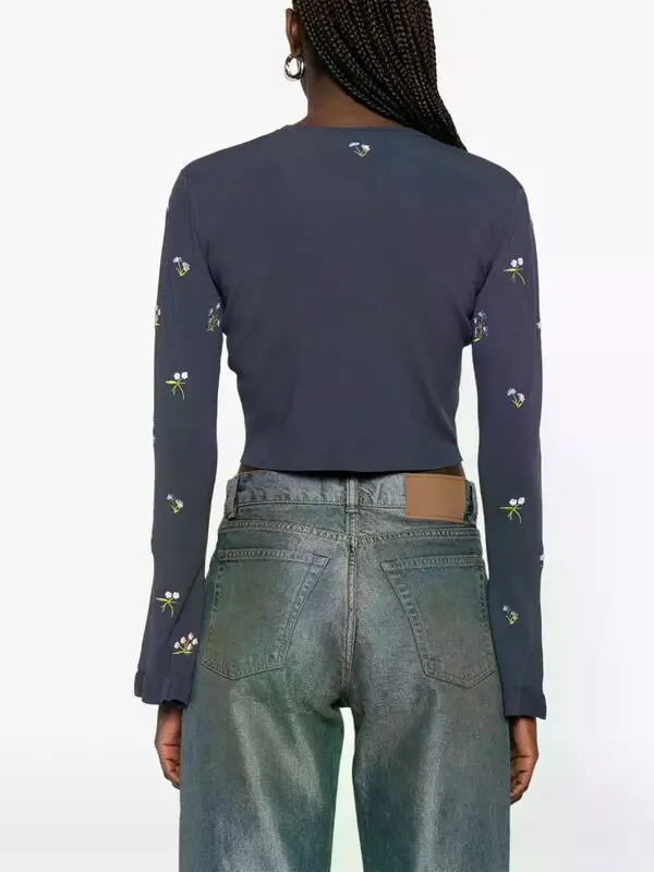 BLUGIRL Floral Embroidered Ribbed Cropped Top