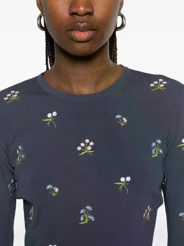 BLUGIRL Floral Embroidered Ribbed Cropped Top