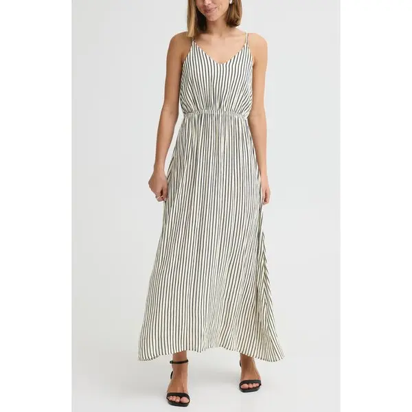ICHI Stripe Maxi Dress With Open Back - Total Eclipse Stripe