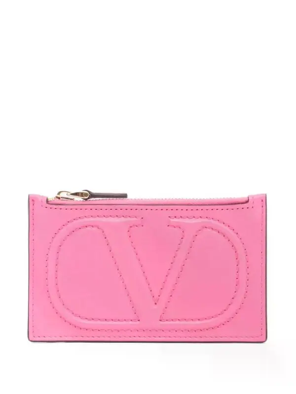 Valentino Garavani Vlogo Walk Zip Card Holder In Nappa - Pink