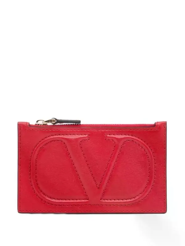 Valentino Garavani Vlogo Walk Zipper Card Holder In Calfskin - Red