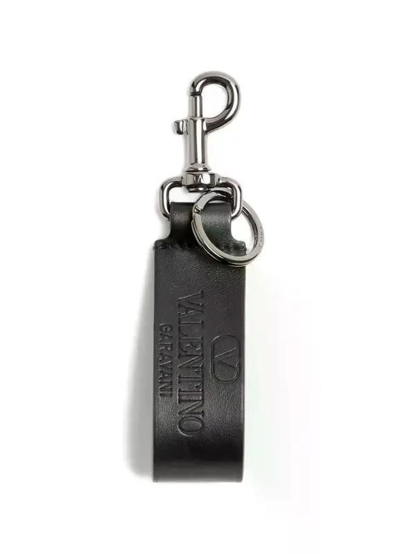 Valentino Garavani Identity Keyring In Calfskin - Black