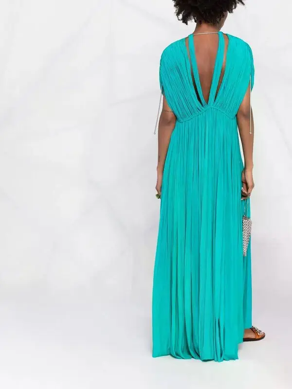 LANVIN Gathered Detail V-neck Maxi Dress - Blue