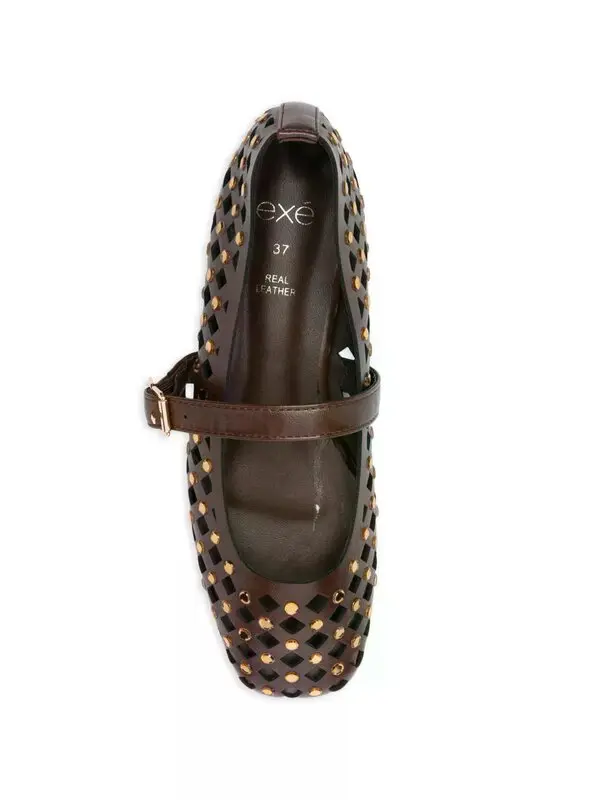 EXÈ Studded Laser-cut Ballet Flats With Buckle Fastening